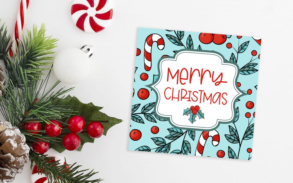 Merry Christmas Holly and Candy Canes Square Tags - Elva M Design Studio