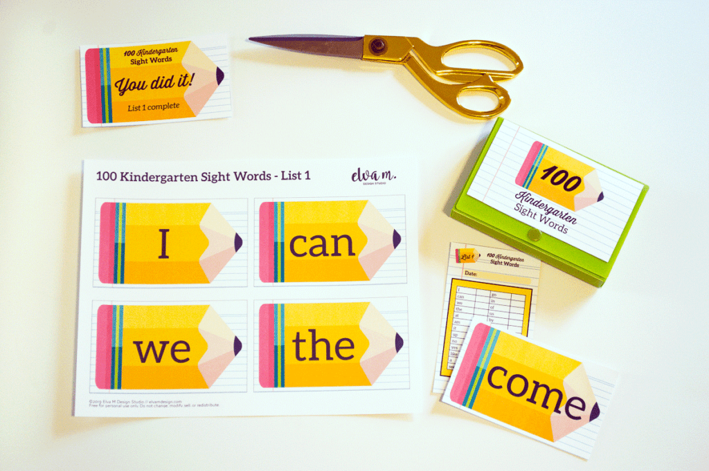 100 Kindergarten Sight Words Free Printable - Elva M Design Studio
