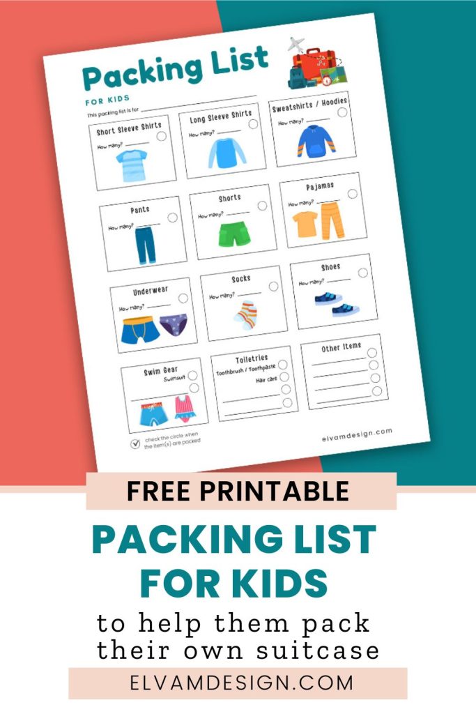 Free Printable Travel Packing List for Kids - Elva M Design Studio