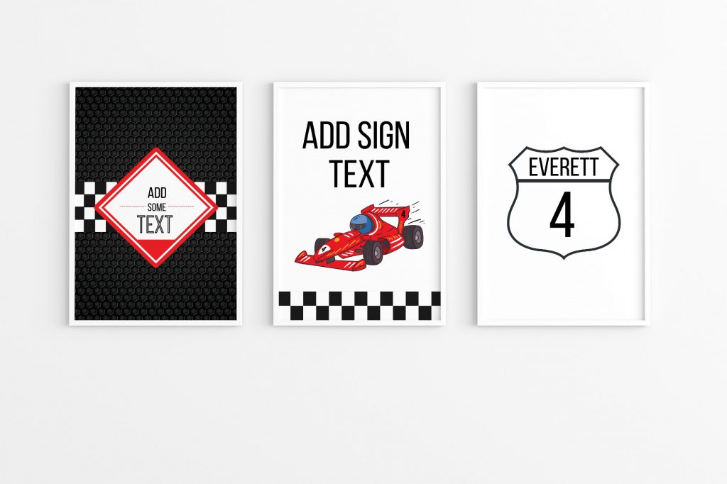 Race Car 4x6" Party Signs (Editable Template) - Elva M Design Studio