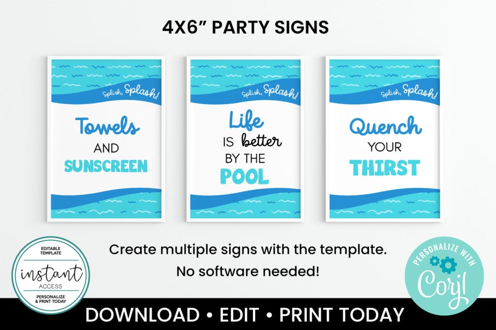 Pool Party 4x6" Signs - Elva M Design Studio