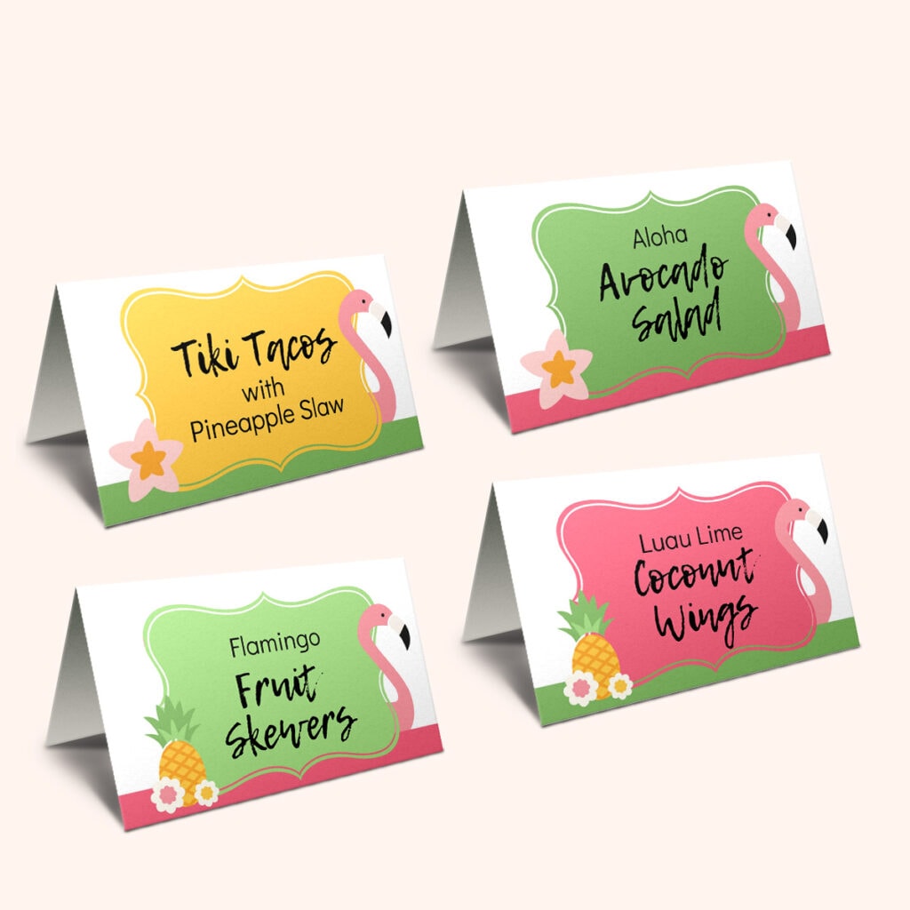 Tropical Flamingo Tent Cards - Elva M Design Studio